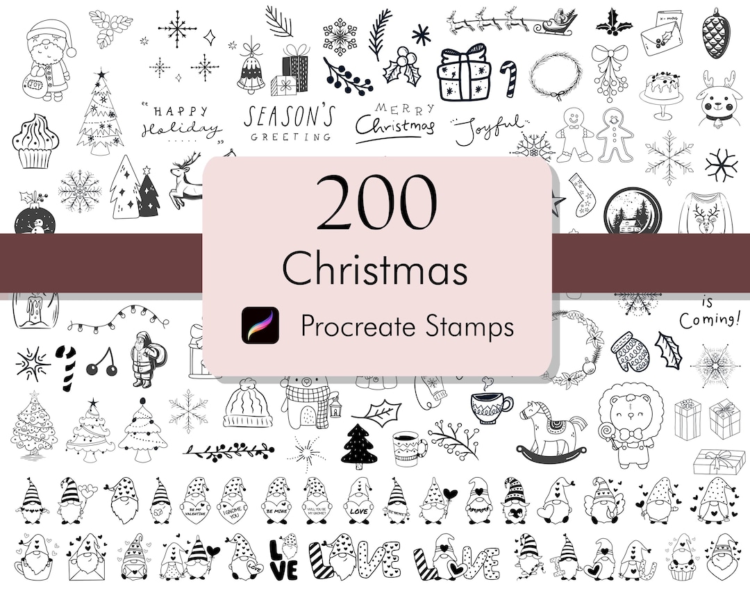 200 Procreate Christmas Stamps, Christmas Procreate Brushset, Christmas ...