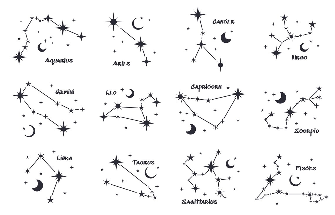 Zodiac Signs SVG Bundle, Horoscope SVG Bundle, Celestial Star Sign SVG ...