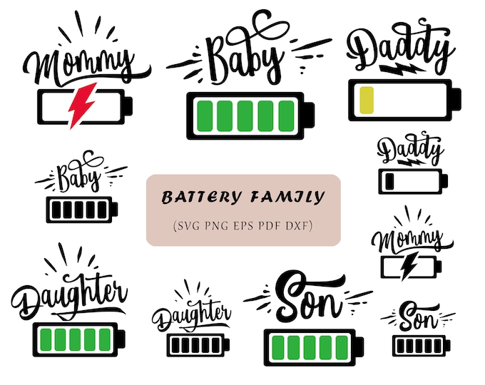 Family Battery Bundle Svg, Family Svg, Baby Battery, Mom Battery, Daddy ...
