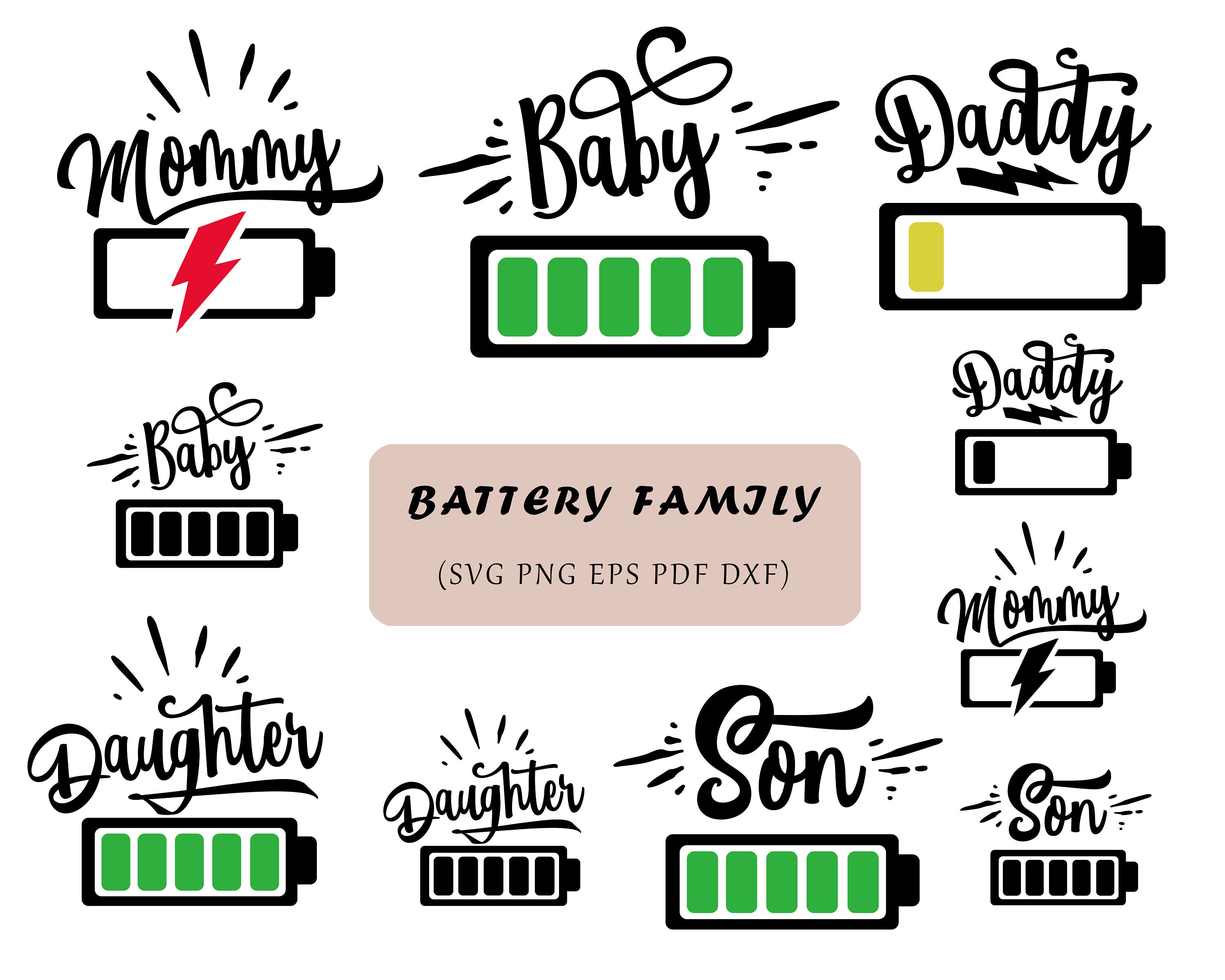 Family Battery Bundle Svg, Family Svg, Baby Battery, Mom Battery, Daddy ...