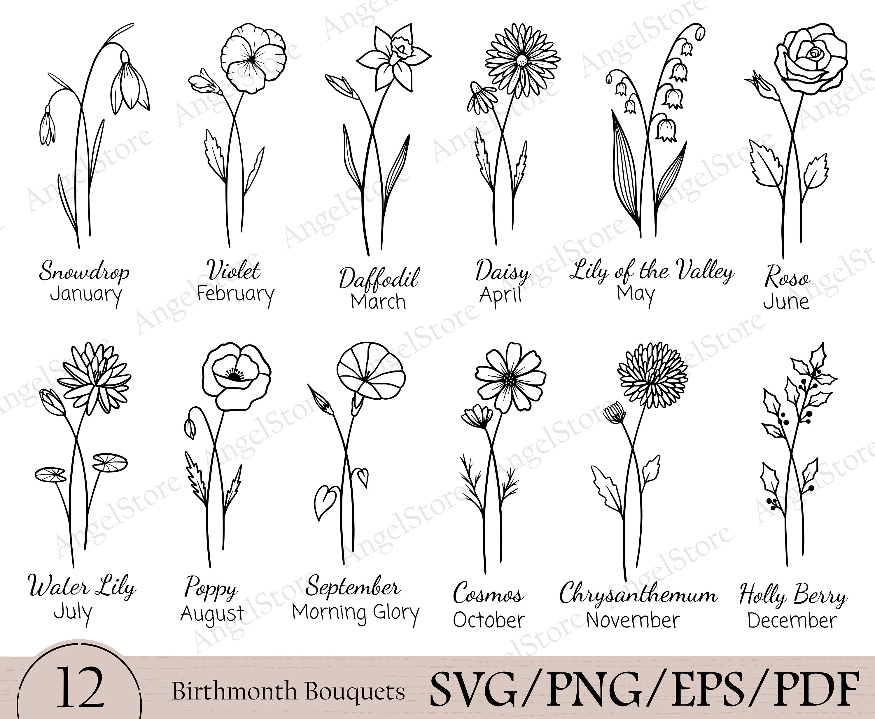 Birth Month Svg Bundle, Flower Svg, Birth Flower Svg, Floral Svg ...