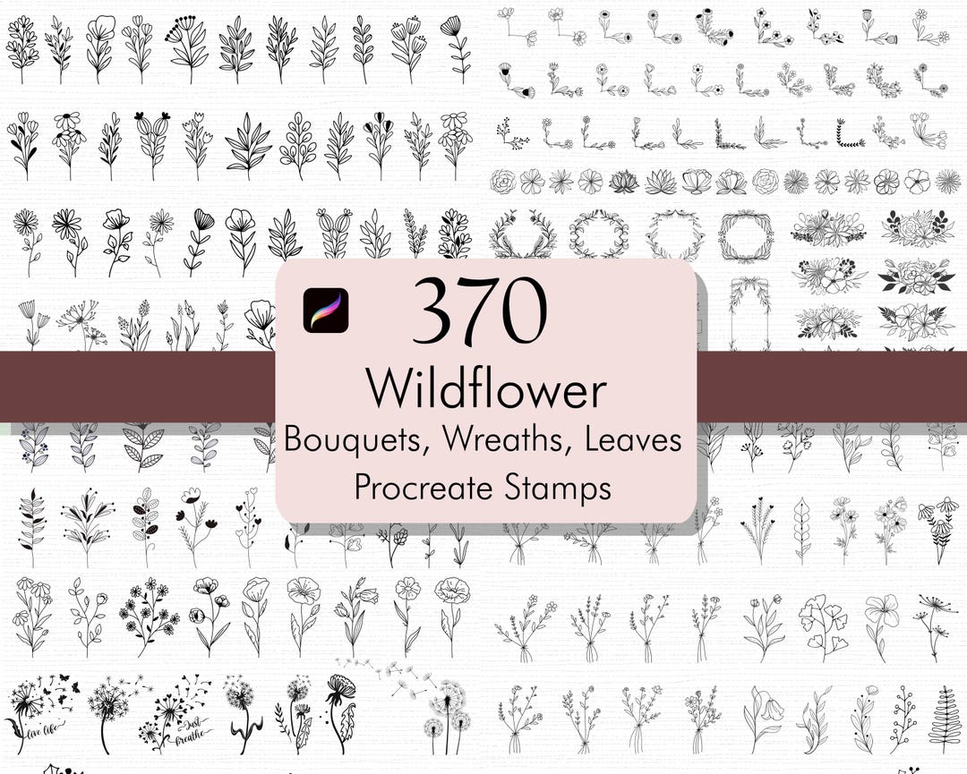370 Procreate Wildflower Stamps, Botanical Stamps, Floral Procreate ...