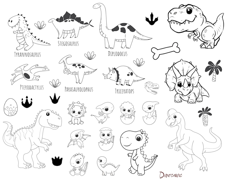 100 Dinosaur Doodle SVG Bundle Dinosaur Outline SVG - Etsy UK