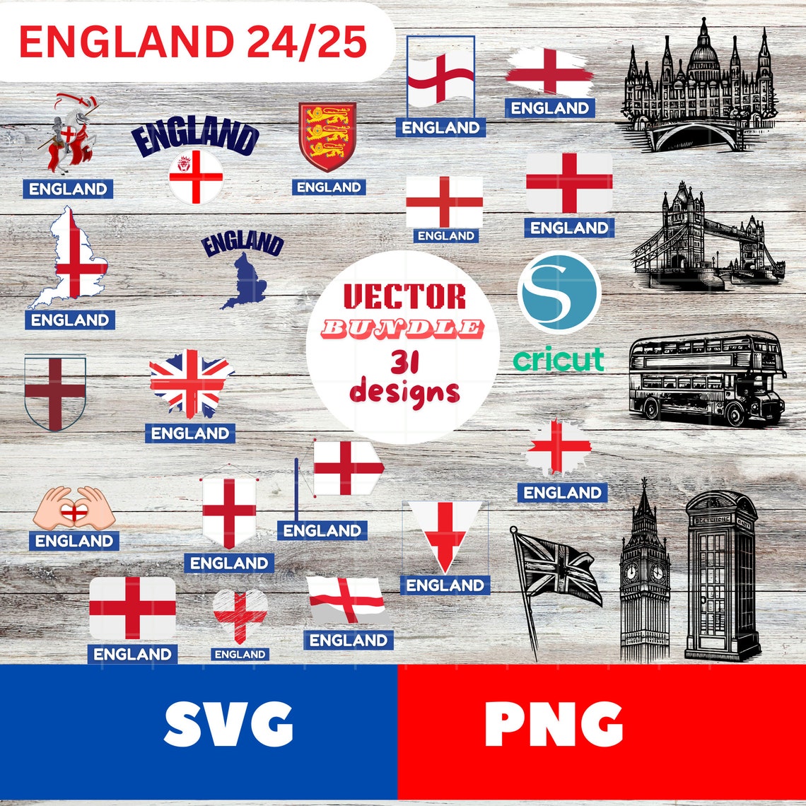 England Euro 2024 Vector SVG PNG Bundle England Soccer Svg Euro Uk ...