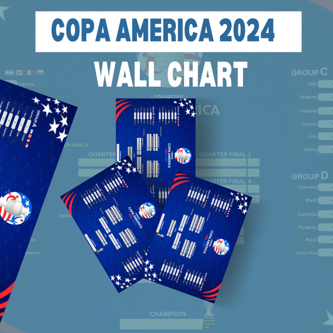 Copa America 2024 Wall Chart Championship Argentina Brazil USA Canada ...