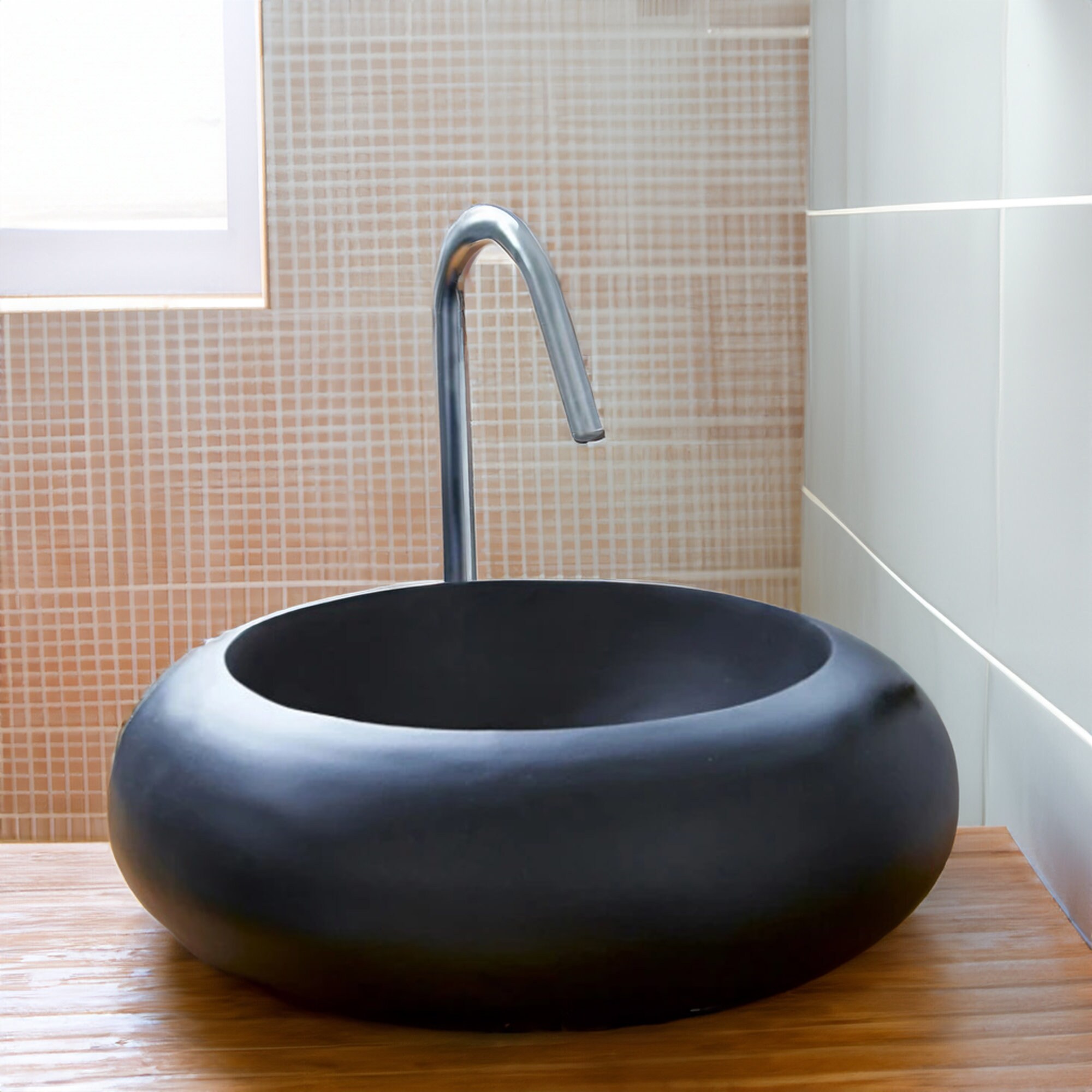 Black Basalt Marble Sink, Round Rustic Countertop Design Adds Charm and ...