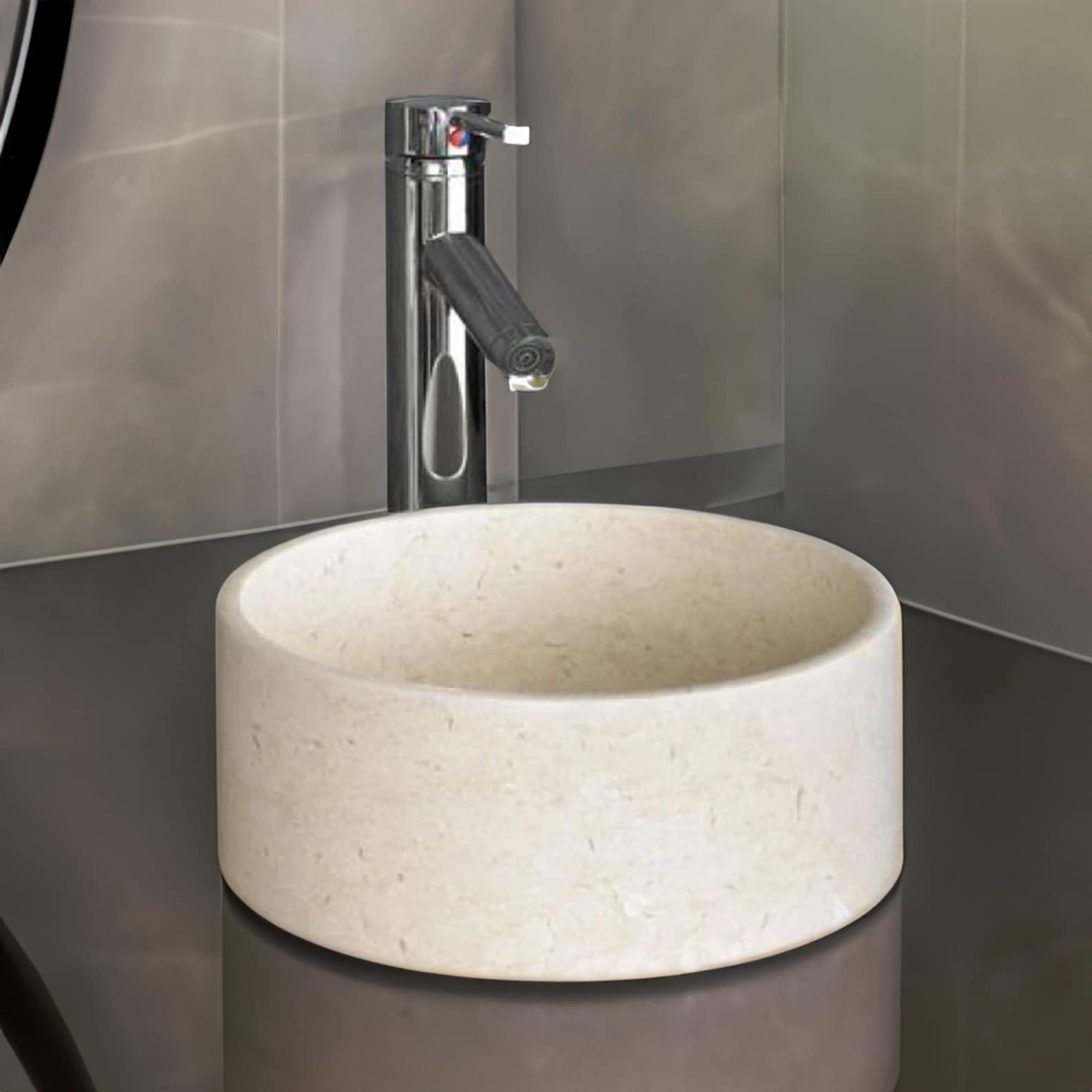Limestone Cylinder Sink Marble Beige Color Bathroom Sink Natural Stone ...