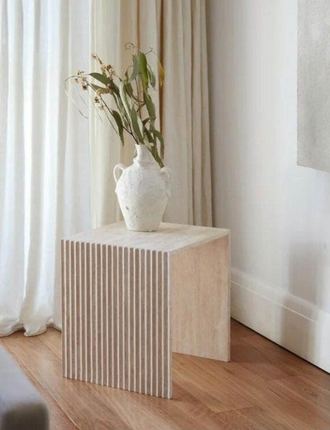 Handmade Travertine Corrugated Side Table: Beige Marble Coffee Table - Etsy