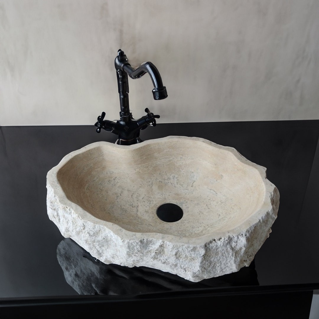 Travertine Shapeless Sink Handmade Natural Stone Bathroom Decor Beige ...
