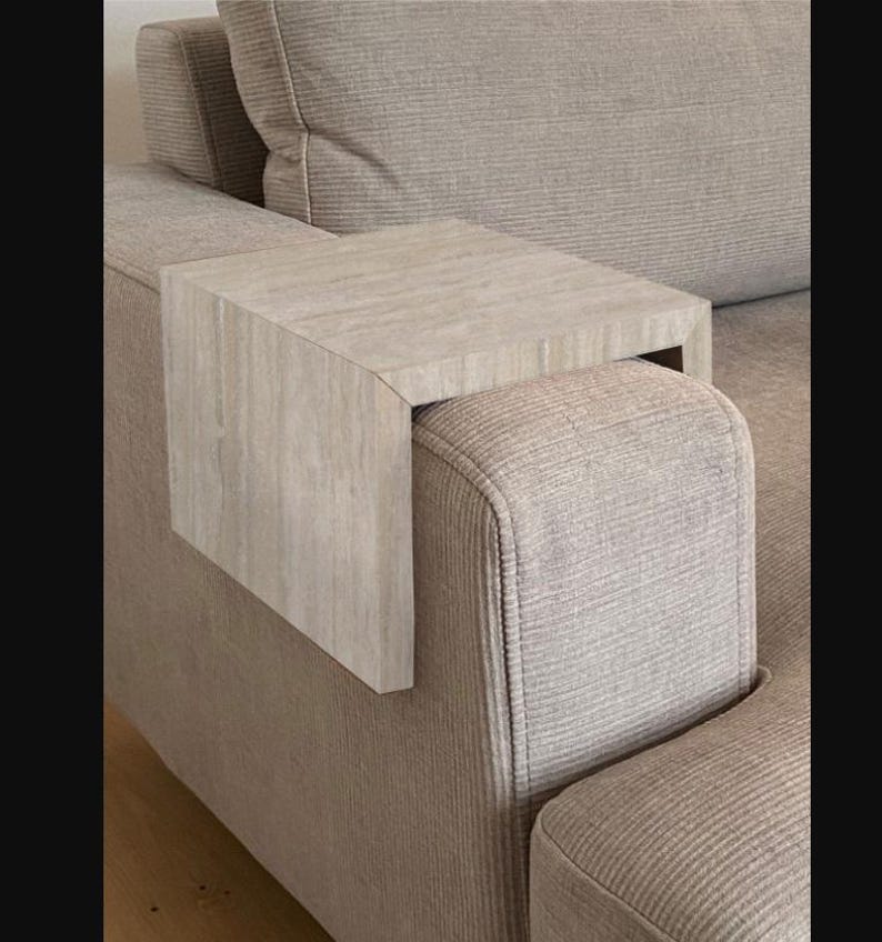 Travertine Couch Arm Rest Table With Magazine Stand: Natural Stone Sofa ...