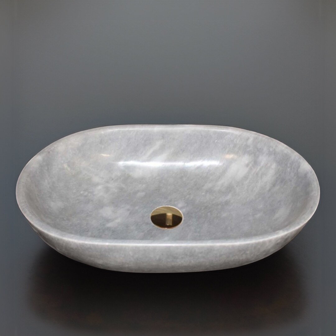 Marble Oval Ellipse Sink, Bathroom Vanity Washbasin, Handcrafted Gray ...