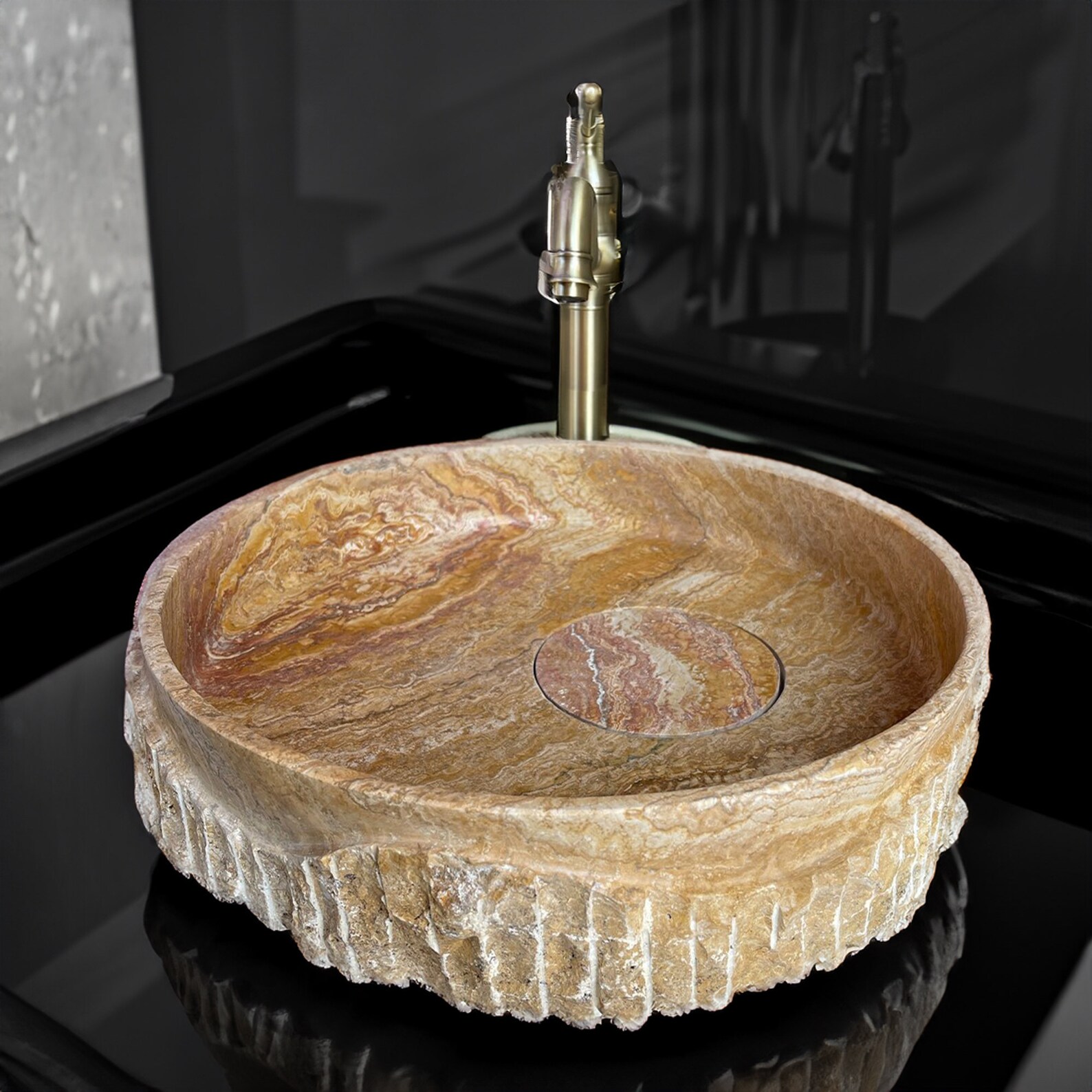 Travertine Sink With Concealed Drain, Round Bathroom Washbasin - Etsy