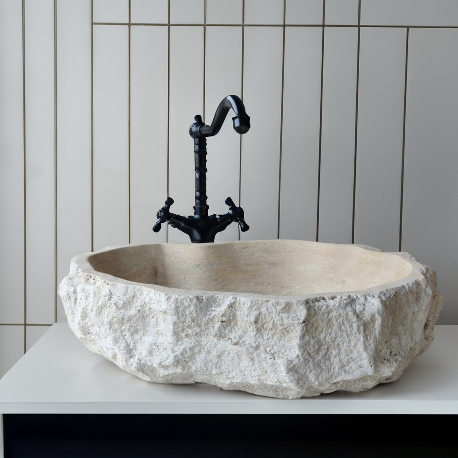 Travertine Shapeless Sink Handmade Natural Stone Bathroom Decor Beige ...