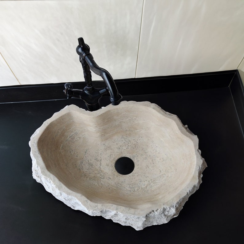 Travertine Shapeless Sink Handmade Natural Stone Bathroom Decor Beige ...