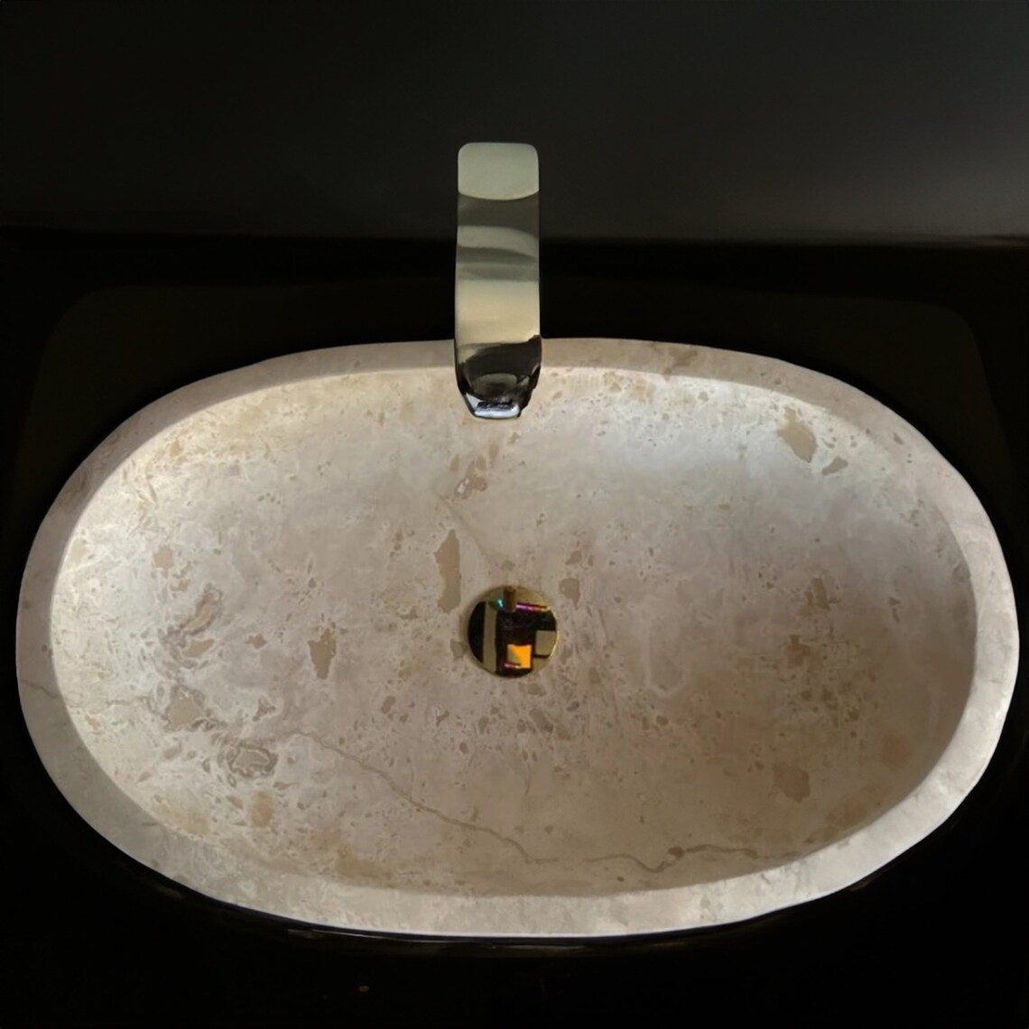 Travertine Ellipse Sink, Natural Stone Thin Edge, Trough Vessel Wide ...