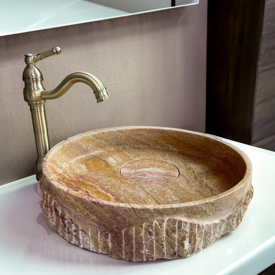 Travertine Sink With Concealed Drain, Round Bathroom Washbasin - Etsy