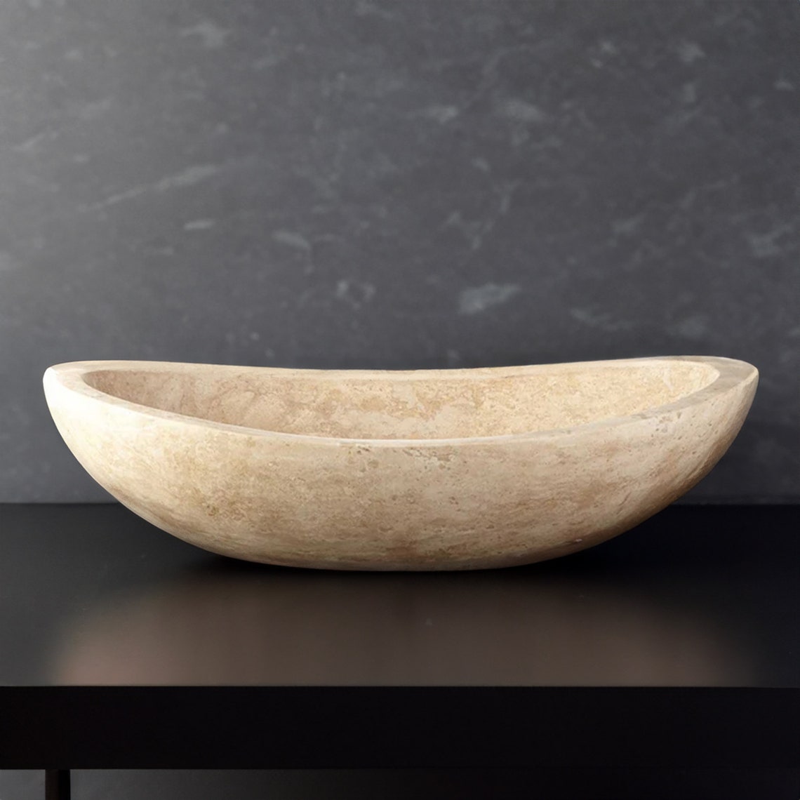 Travertine Ellipse Washbasin -trough Vessel Sink, 100% Natural Stone ...