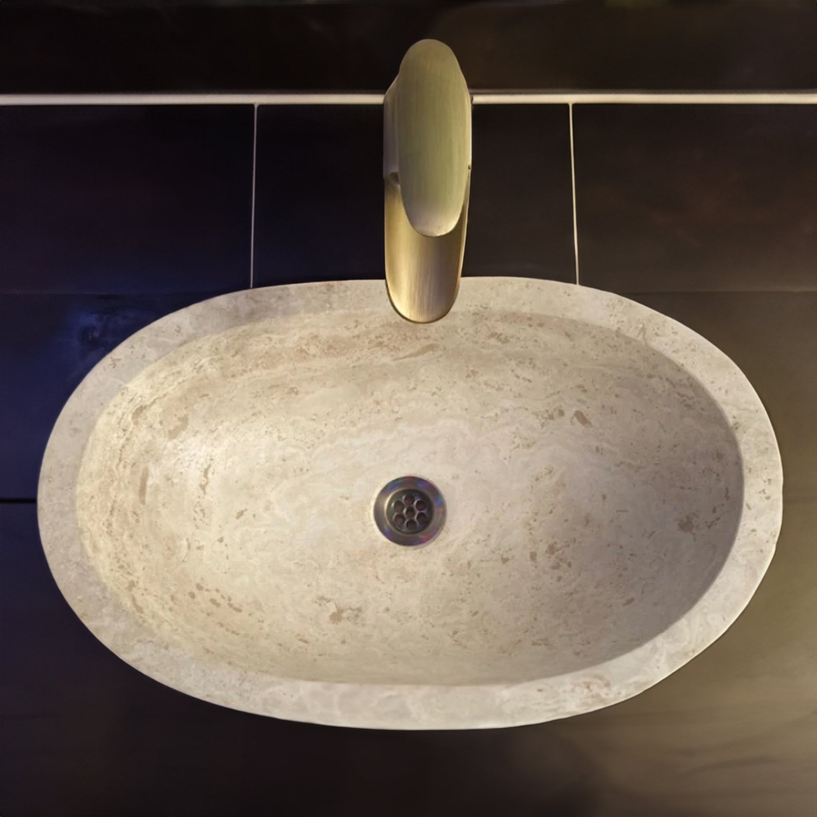 Boat Shape Trough Sink, Travertine Washbasin, Natural Stone Vessel Sink ...