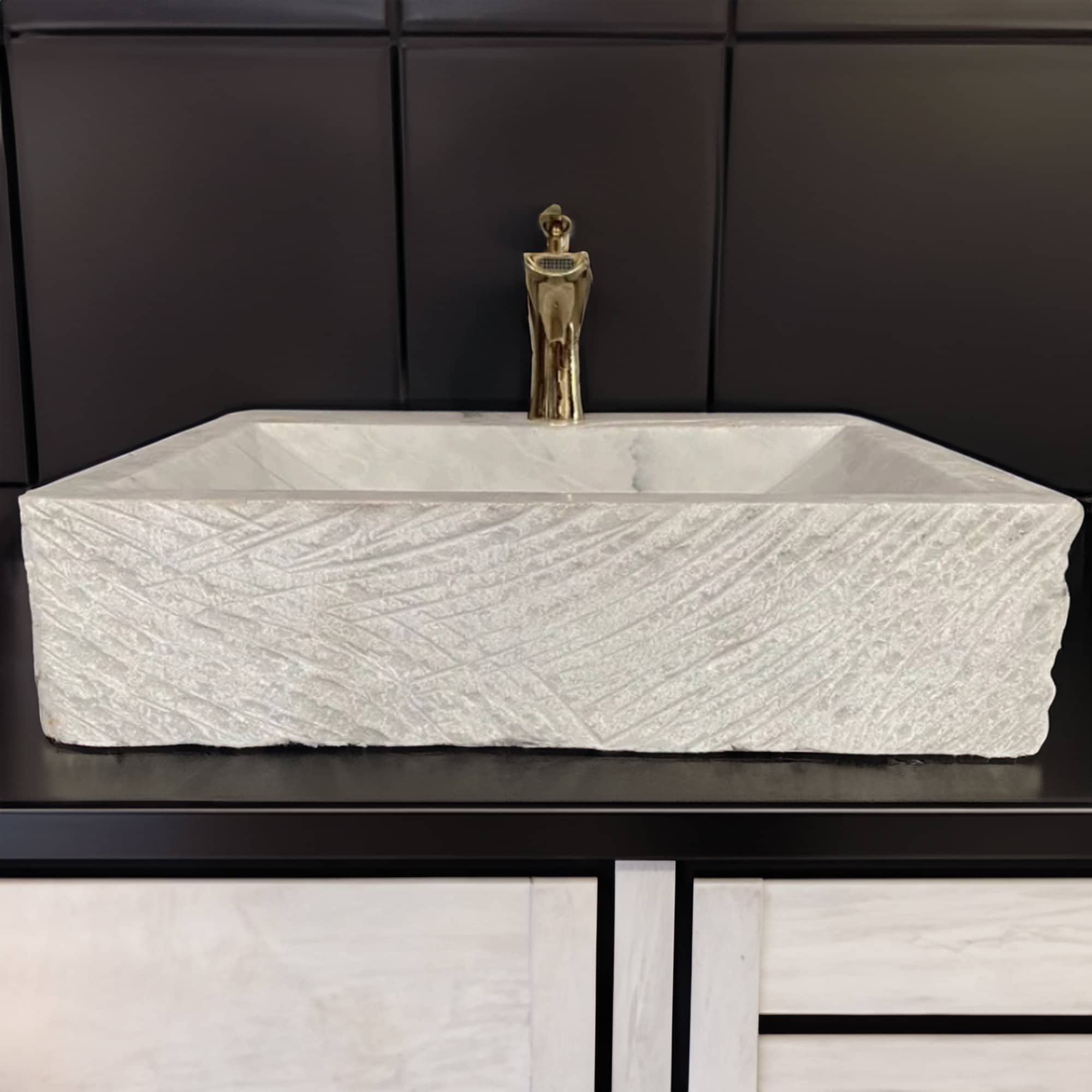 Design Split Face Sink White Marble With Facuet Hole Handcrafted ...