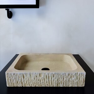 Travertine Sink Vertical Split Face Striped View Rectangular Beige ...
