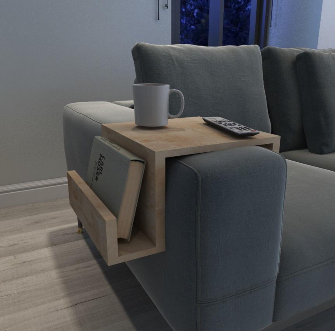 Travertine Sofa Armrest Table With Magazine Holder Stand, Custom ...