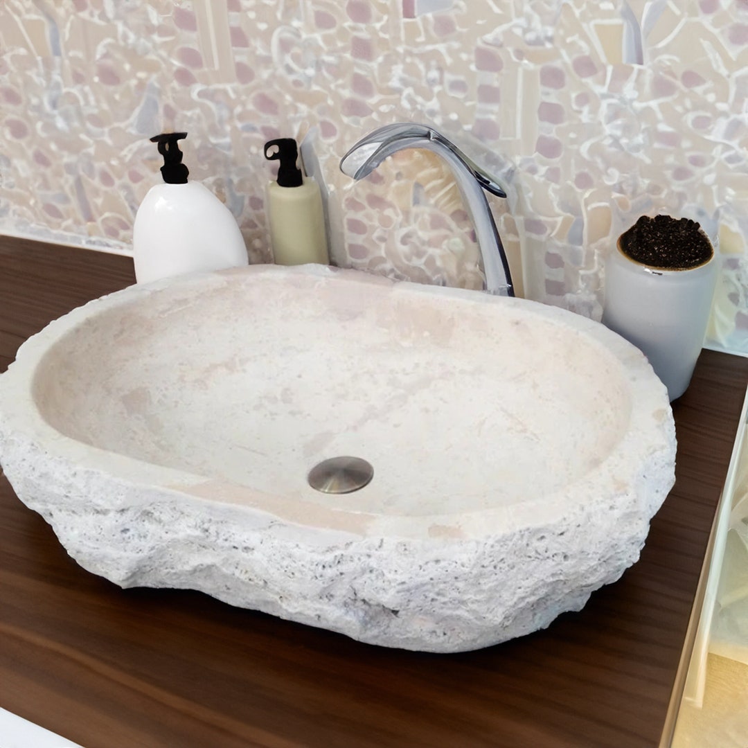 Travertine Marble Sink, Handcrafted Split Face Boat Natural Stone - Etsy