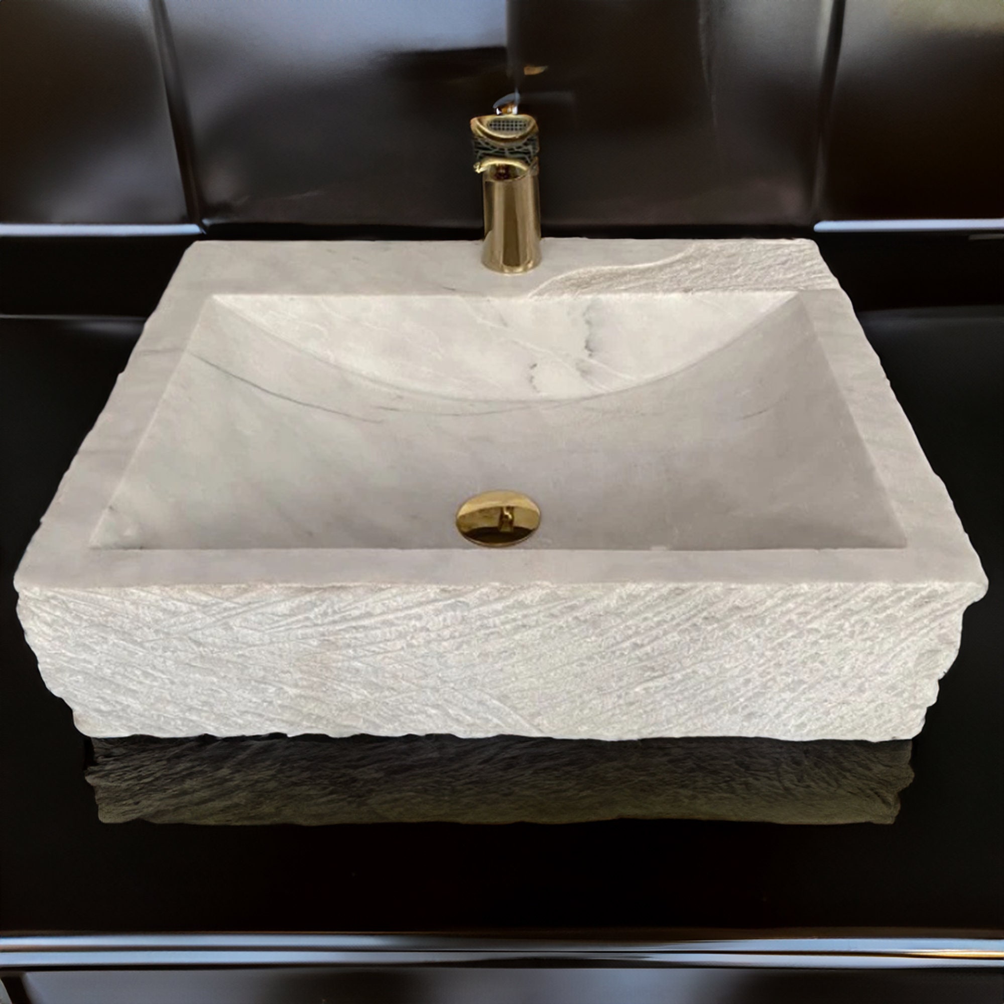 Design Split Face Sink White Marble With Facuet Hole Handcrafted ...