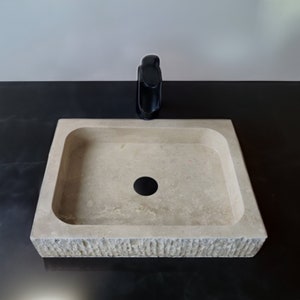 Travertine Sink Vertical Split Face Striped View Rectangular Beige ...