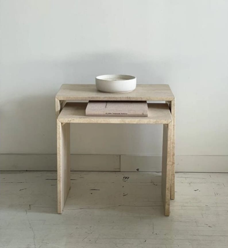 Travertine Marble Side Table, Beige Color Heavy Coffee Table, Marble ...