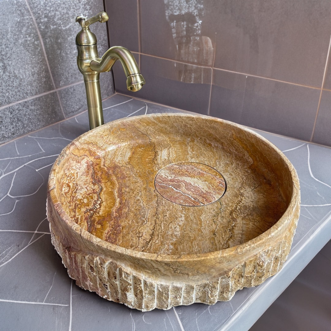 Travertine Sink With Concealed Drain, Round Bathroom Washbasin - Etsy
