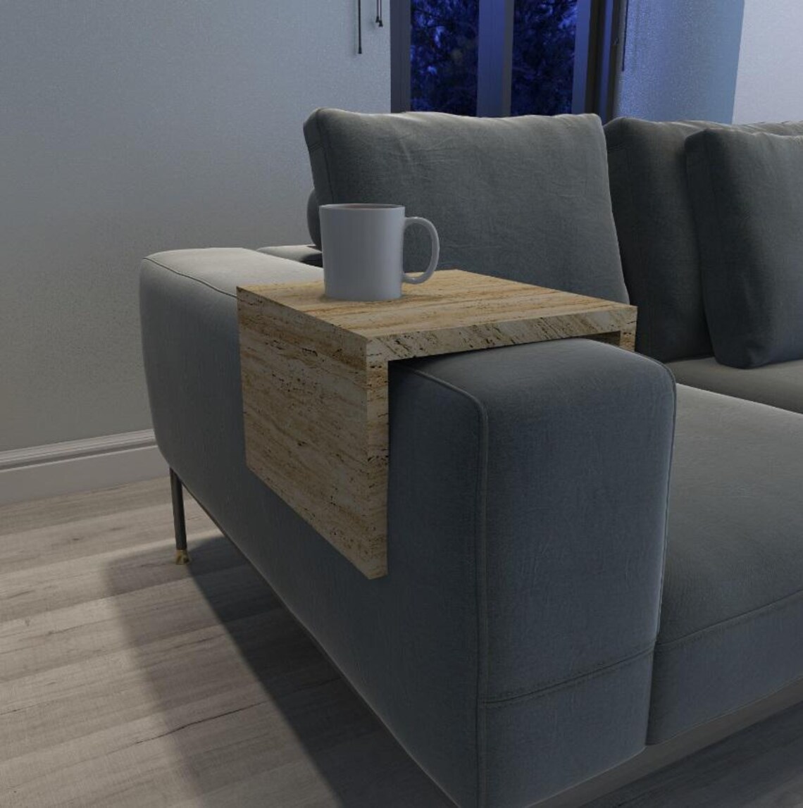 Travertine Couch Arm Rest Table With Magazine Stand: Natural Stone Sofa ...