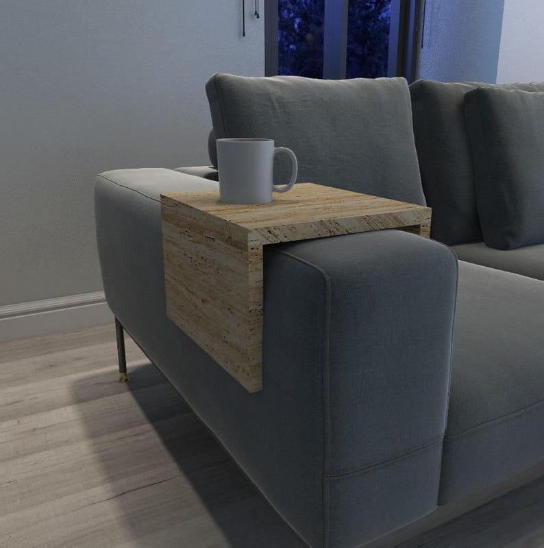 Travertine Couch Arm Rest Table With Magazine Stand: Natural Stone Sofa ...