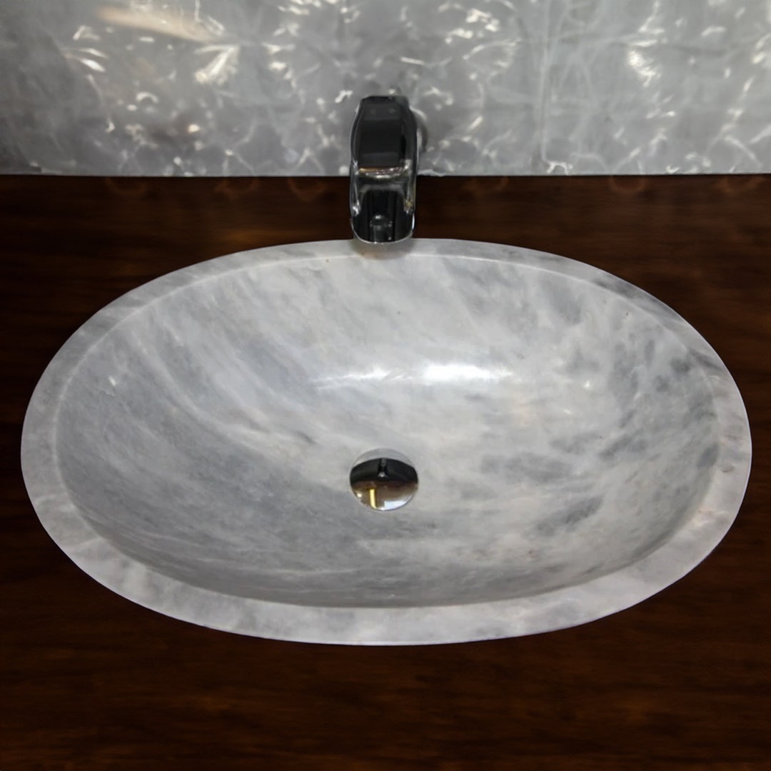 Marble Oval Gray Ellipse Sink - Bathroom Sink, Bathroom Vanity ...