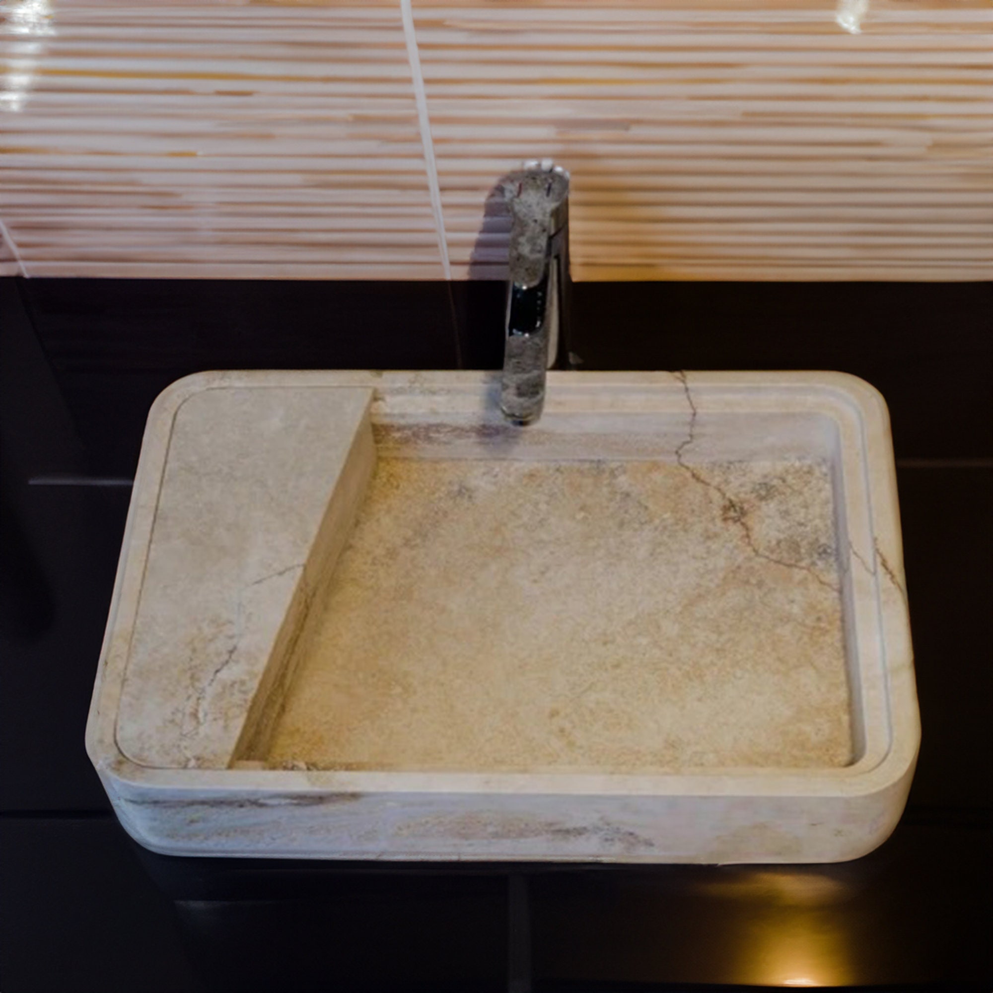 Travertine Concealed Sink, Covered Design Rectangular Sink With ...