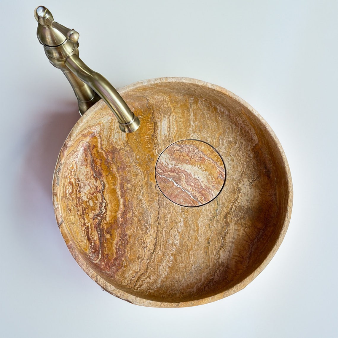 Travertine Sink With Concealed Drain, Round Bathroom Washbasin - Etsy