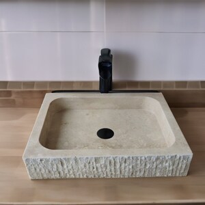 Travertine Sink Vertical Split Face Striped View Rectangular Beige ...
