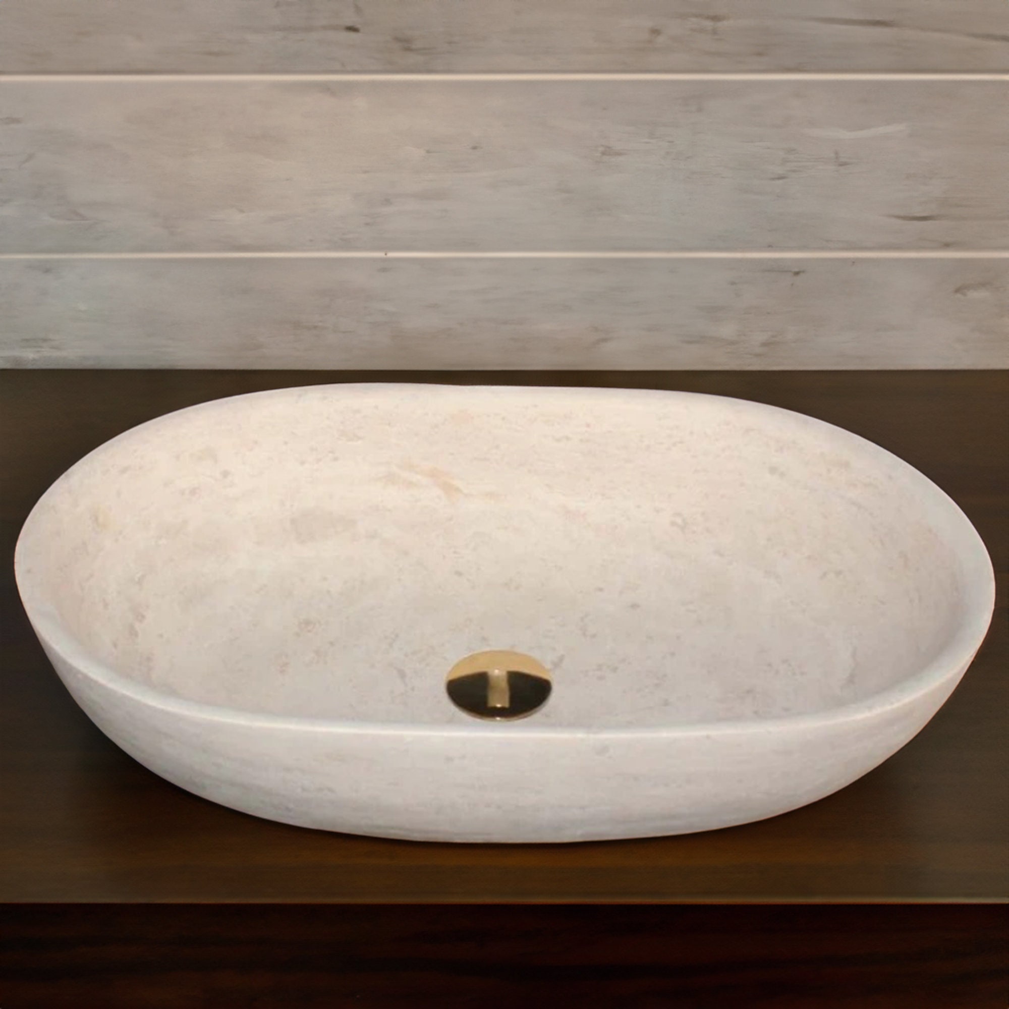 Travertine Ellipse Sink, Natural Stone Thin Edge, Trough Vessel ...