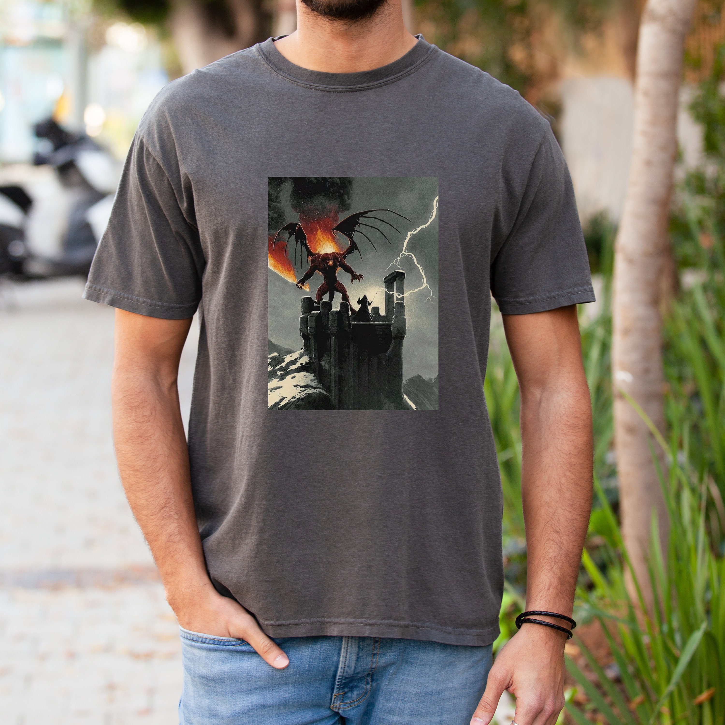Balrog Gandalf Fights the Lord of the Ring,1970's Dark Fantasy Style T ...