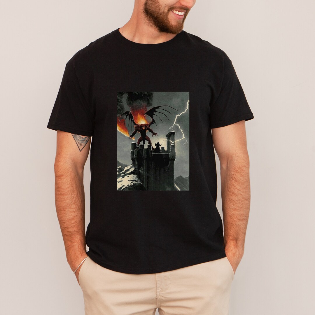 Balrog Gandalf Fights the Lord of the Ring,1970's Dark Fantasy Style T ...