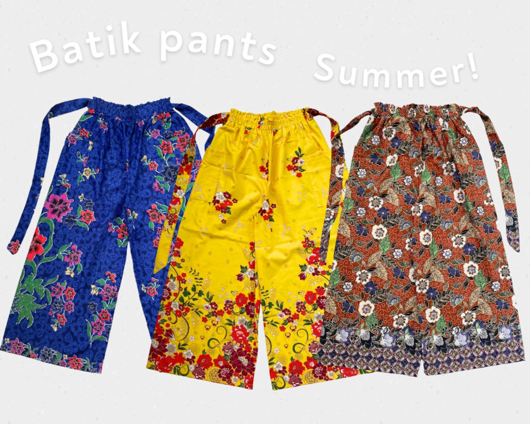 Batik Wide Leg Beach Trousers | Batik Pants | Summer Pants | Women Elastic Waist Pants | Free ...