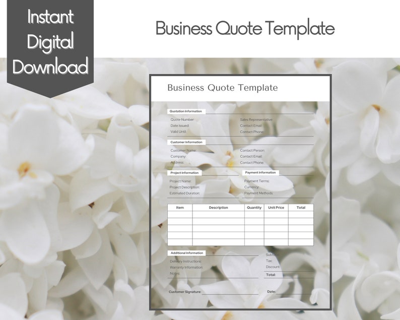 Printable Price Estimate Template Instant Download Editable Quotation ...