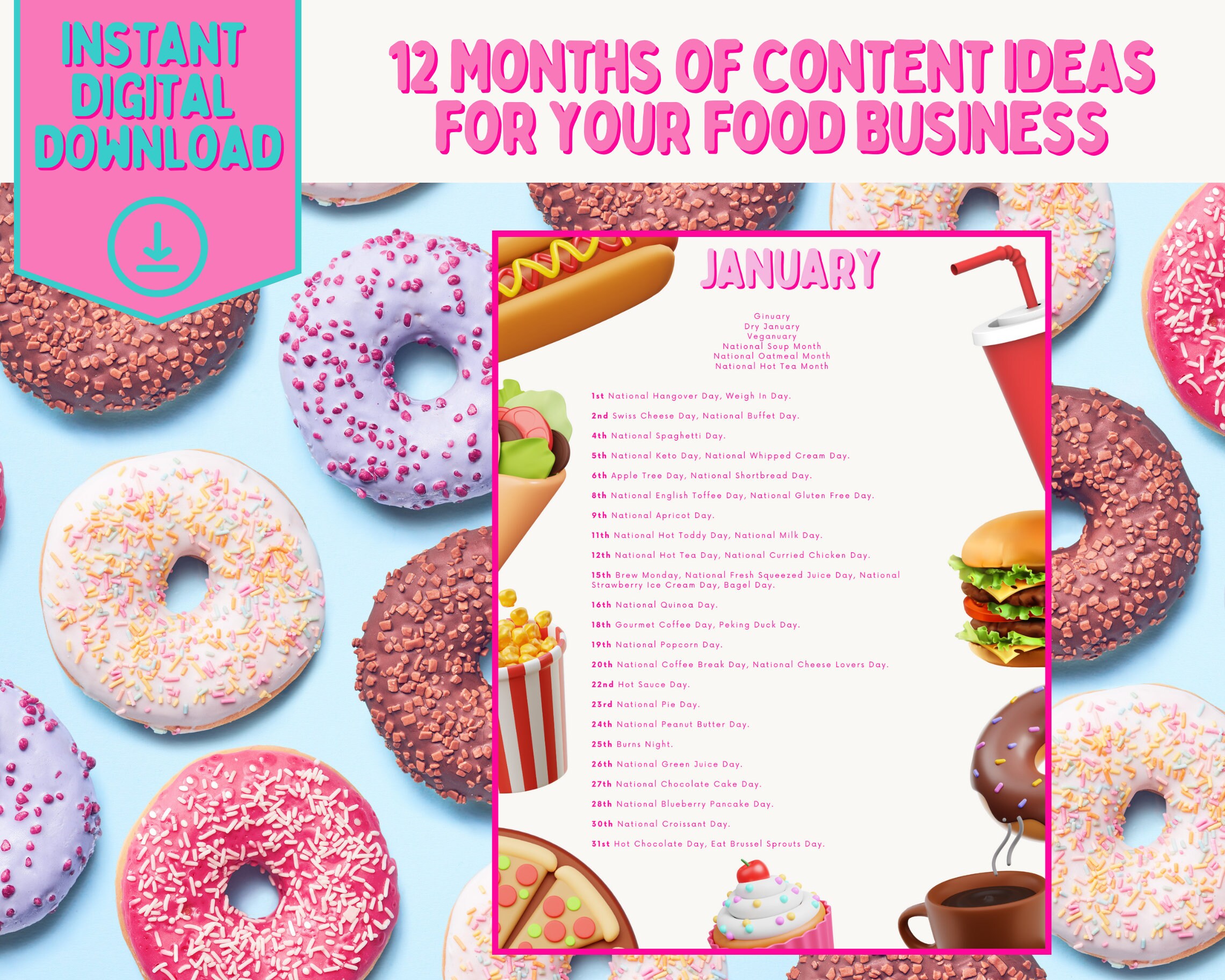2024 Content Calendar for Food Industry, Social Media Content Calendar ...