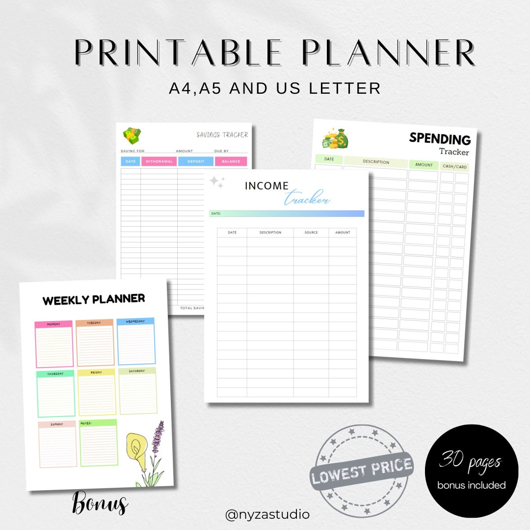 PRINTABLE Spending Tracker Planner, Income Tracker Planner, Saving ...