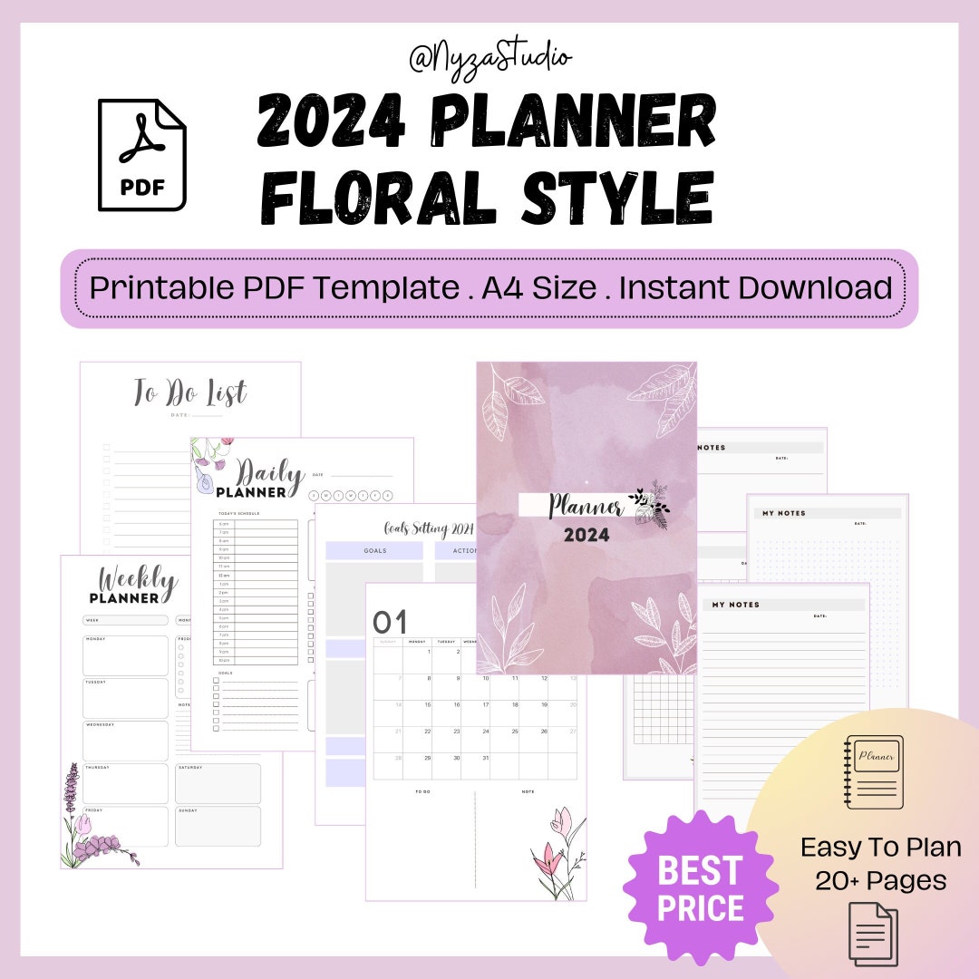 Printable 2024 Planner, A4 Size Template, Floral Design Template 2024 ...
