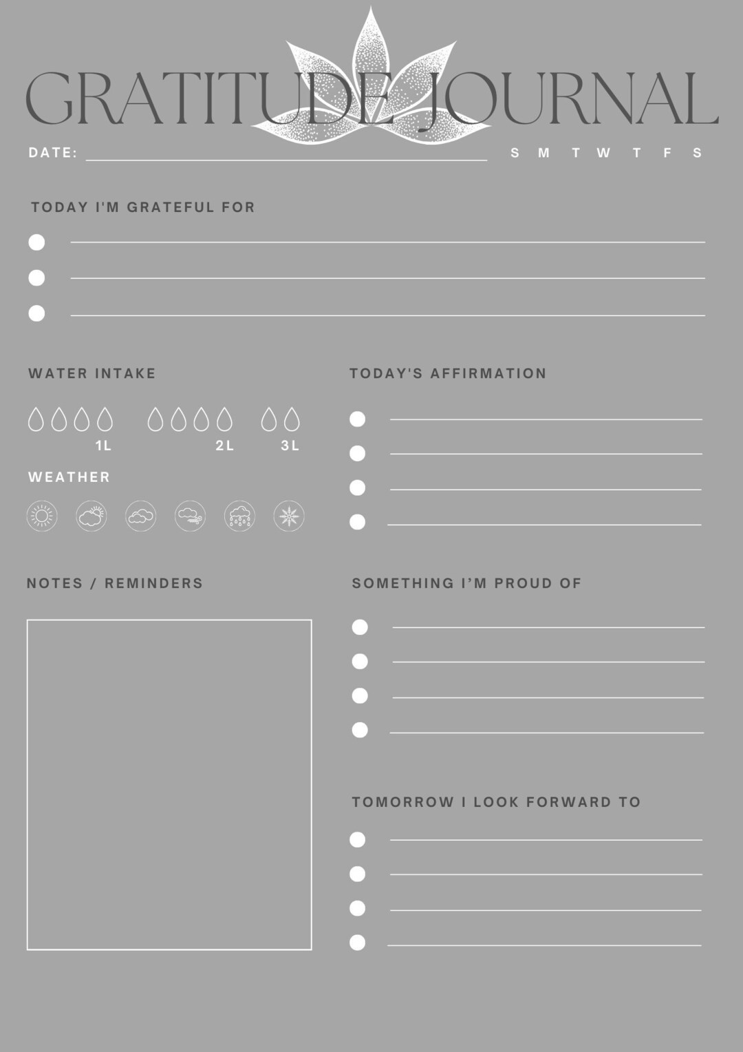 Printable Daily Gratitude Worksheet (PDF) - Etsy