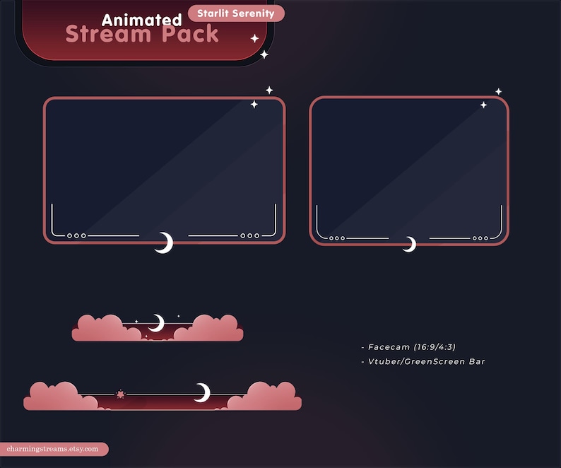 Starlit Serenity - Red Stream Pack, Aesthetic Star Moon Themed Twitch ...