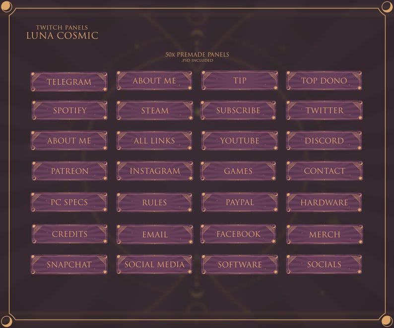 Luna Cosmic Twitch Panels - Fully Customizable, Red Maroon Tarot Cards ...