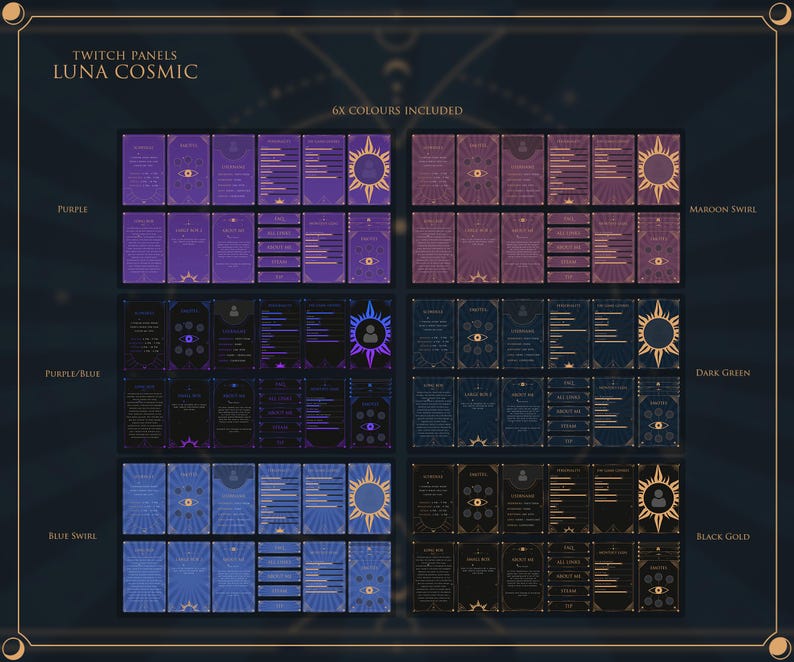 Luna Cosmic Twitch Panels - Fully Customizable, Dark Green Tarot Cards ...
