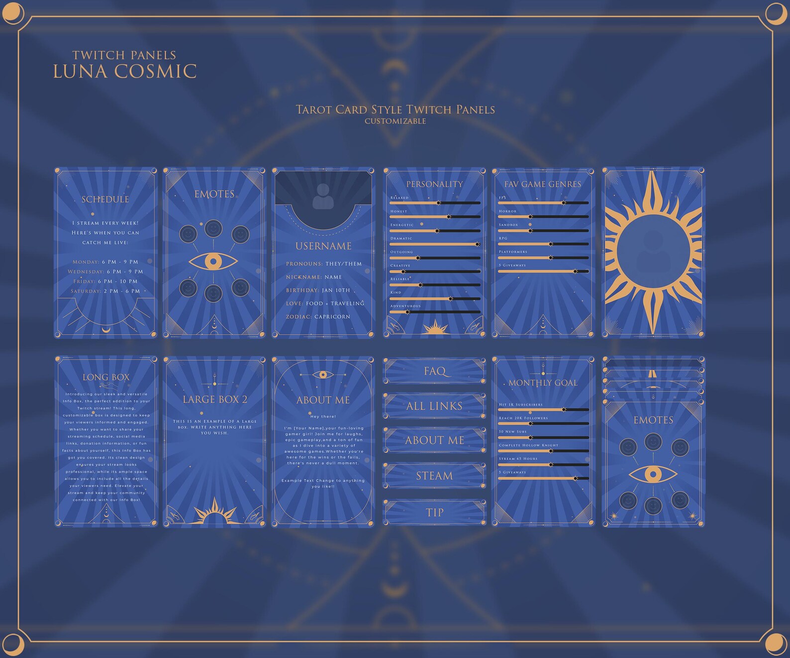 Luna Cosmic Tarot Twitch Panels – Customizable Stream Sliders (canva ...