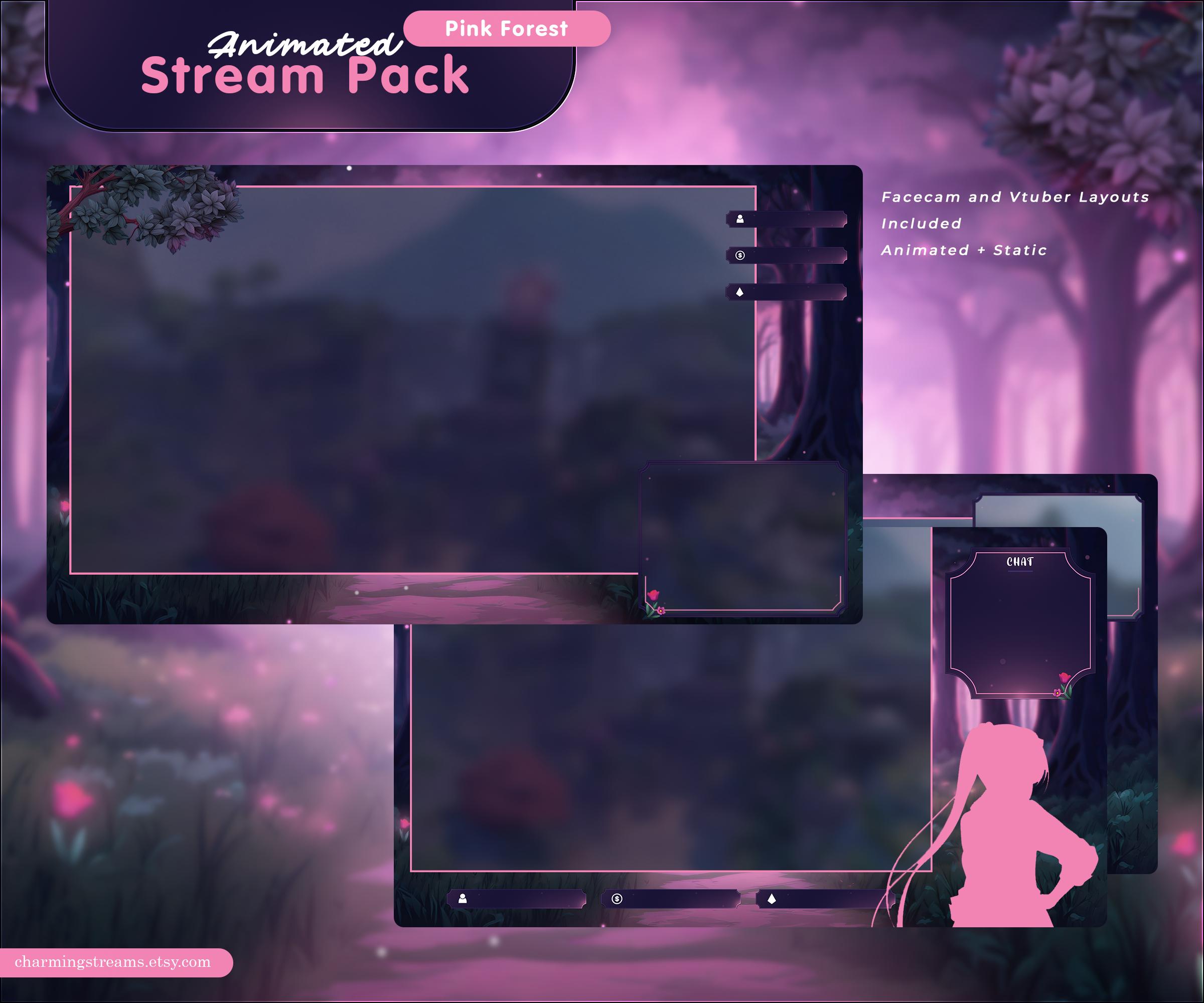 Pink Forest Animated Stream Overlay – Magical Vtuber Twitch Pack ...